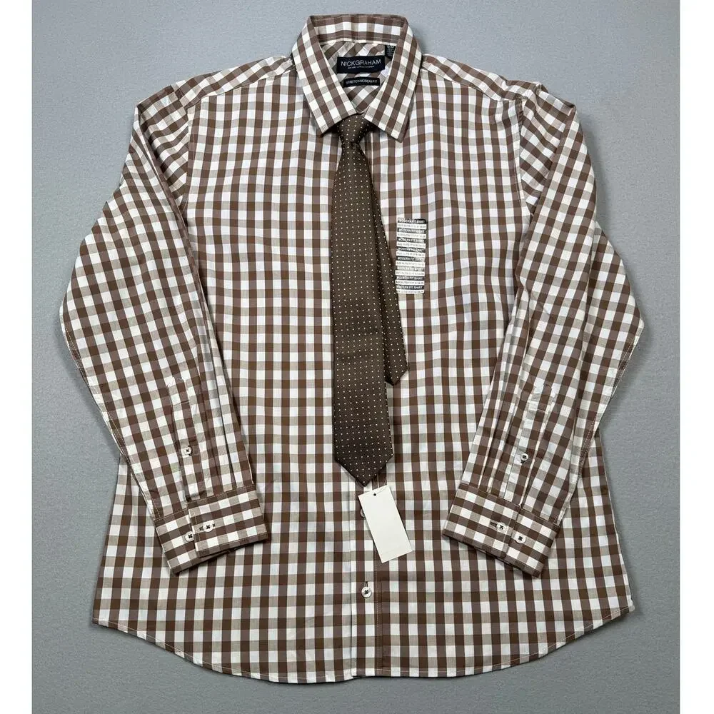 Nick Graham | Shirts | Nick Graham Mens Check Slim Fit Dress Shirt Tie ...